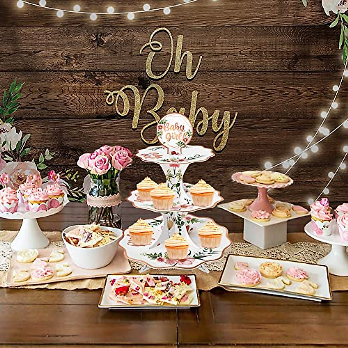 3 Tier Baby Shower Cupcake Stand for Baby Girl Shower Welcome Baby Gender Reveal Birthday Party Supplies Decorations