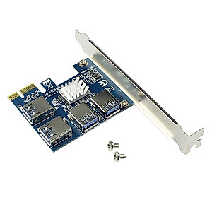 JMT PCI-E 1x to 16x Riser Card PCI-Express 1 to 4 Slot PCIe USB3.0 Splitter 1 to 4 Adapter GPU Riser Card for BTC Bitcoin Miner Mining (PCIE 1 to 4USB Card Blue)