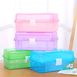 Zhousensen 13in Three-Layer Clear Art Storage Box Craft Organizer, Folding Tool Box with Handle, Art & Crafts Case/Sewing Supplies Organizer for Home School Office Travel (Green)