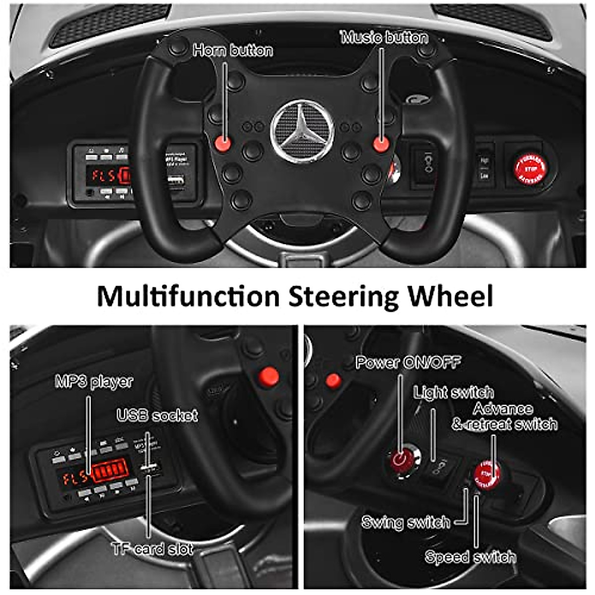 Costzon Ride On Car, 12V Licensed Mercedes Benz AMG Electric Vehicle w/Remote Control, Opening Doors, Head/Rear Lights, Swing Function, MP3 USB TF Input, Horn, High/Low Speed for Kids (Silver)