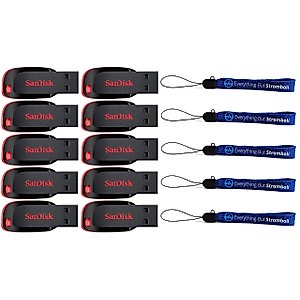 SanDisk Cruzer Blade 8GB (10 pack) USB 2.0 Flash Drive Jump Drive Thumb Drive SDCZ50-008G-10PK w/ (5) Everything But Stromboli (TM) Lanyard