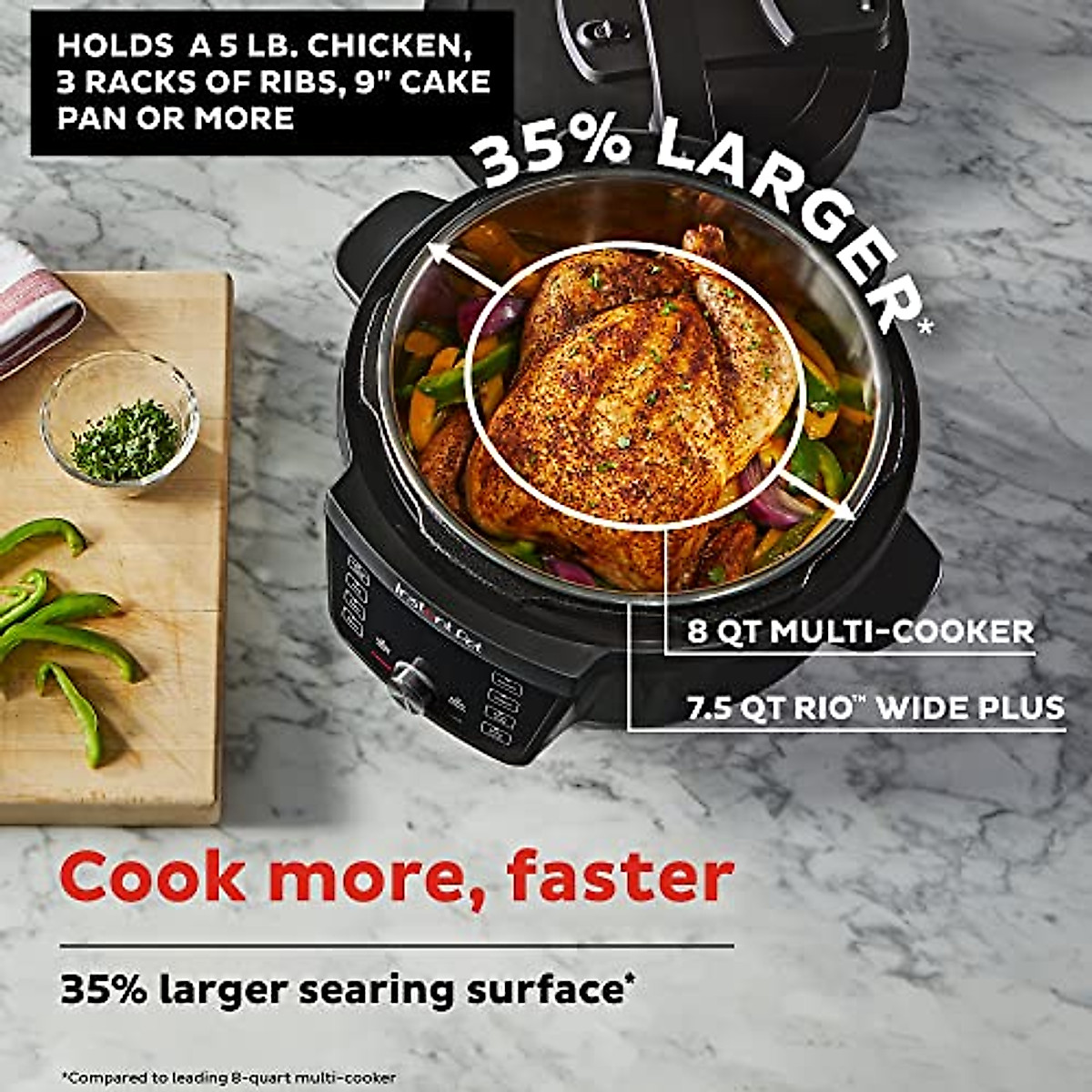 Instant Pot RIO Wide Plus, 7.5 Quarts 35% Larger Cooking Surface, WhisperQuiet Steam Release, 9-in-1 Electric Multi-Cooker, Pressure Cooker, Slow Cooker, Rice Cooker, Steamer, Sauté, Cake & Warmer
