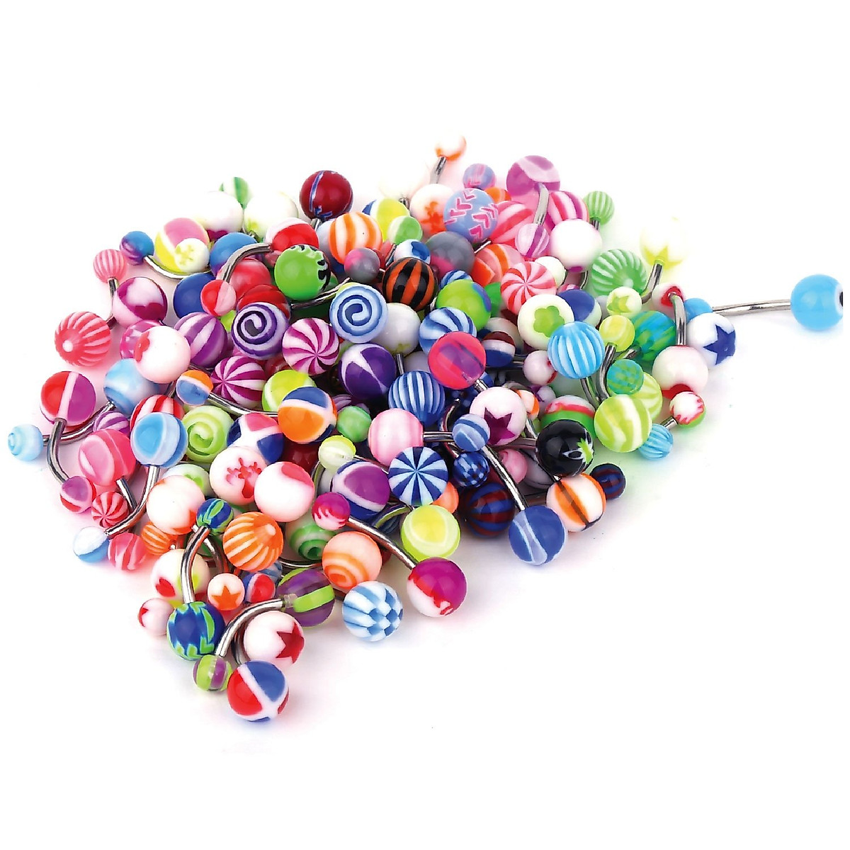 BodyJ4You 100PC Belly Button Rings Banana Barbells 14G Surgical Steel Bar Mix Color Body Jewelry