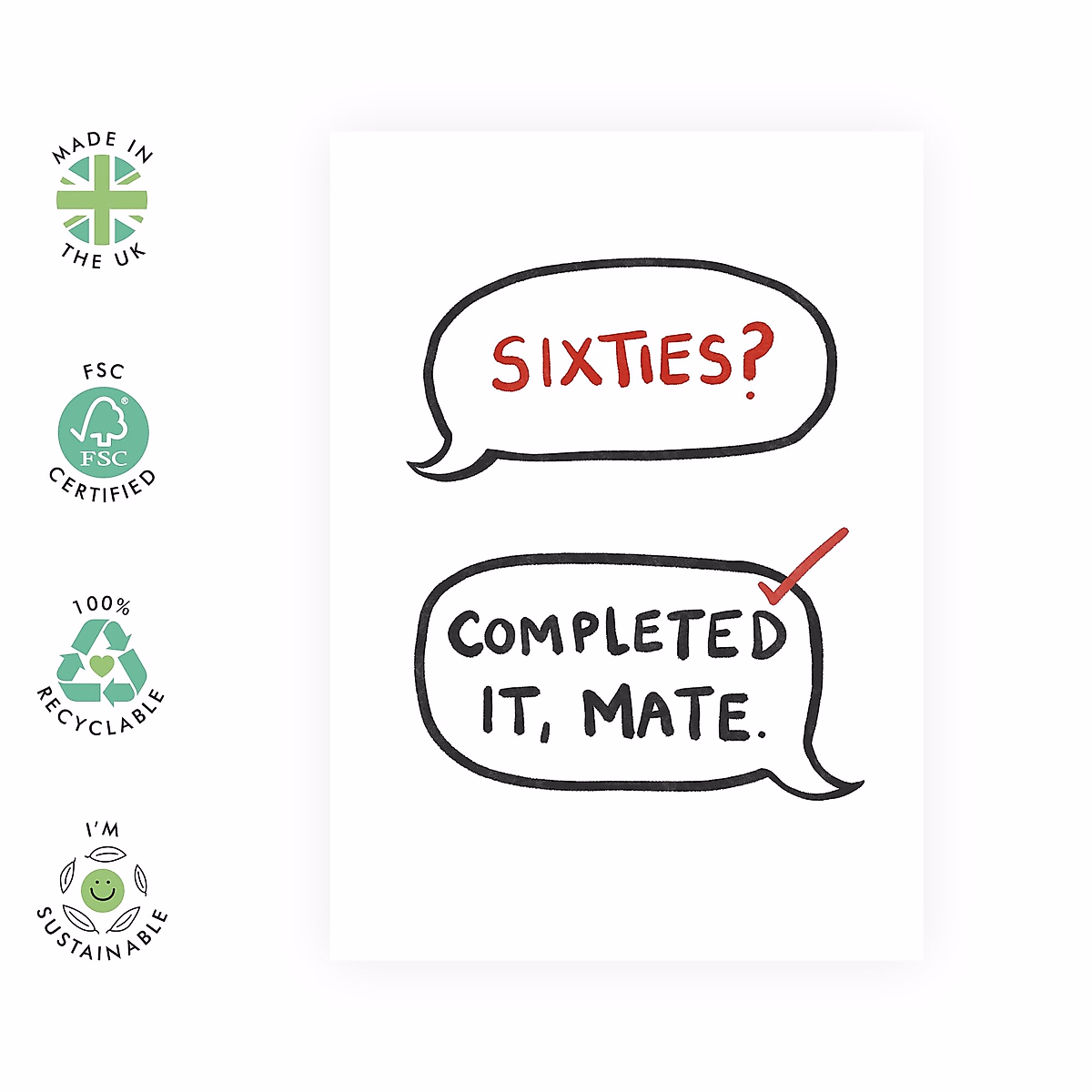 CENTRAL 23 60th Birthday Card For Women - Sixties? Completed It Mate - Wife Birthday Greeting Card - Happy Sixtieth Birthday Cards For Daughter Sister Niece Friends Mom - Comes With Fun Stickers