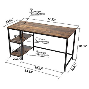 GOOD & GRACIOUS Industrial Home Office Desk, 55 Inch Rustic Desk With Shelf, Wooden Corner Desk for Home Office, Small Desk For Small Space, Simple Home Office Study Writing Workstation, Easy Assembly