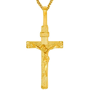 LIFETIME JEWELRY INRI Crucifix 24k Gold Plated Cross Necklace for Women and Men