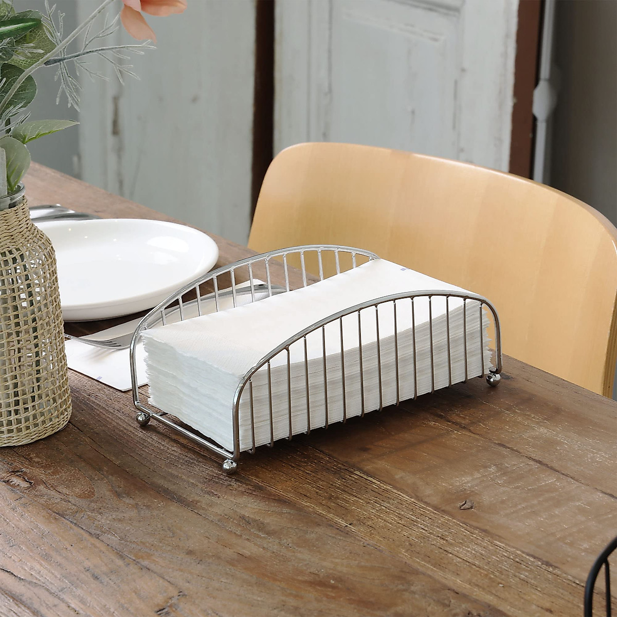 LEVIMETREE Guest Towel Silver Napkin Holder - Versatile and Modern Bathroom Napkins Guest Disposable, Premium Paper Hand Towels Kitchen Caddy, Cast Iron Silver Napkin Holder for Table and Bathroom