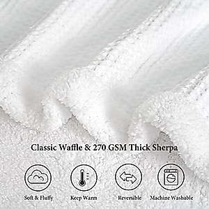 PHF Waffle Sherpa Blanket King Size, Luxury Warm Plush Flannel Blanket for Winter, No Shed No Pilling Cozy Soft Waffle Weave Fleece Blanket for Bed and Couch, White, 104x90 Inches