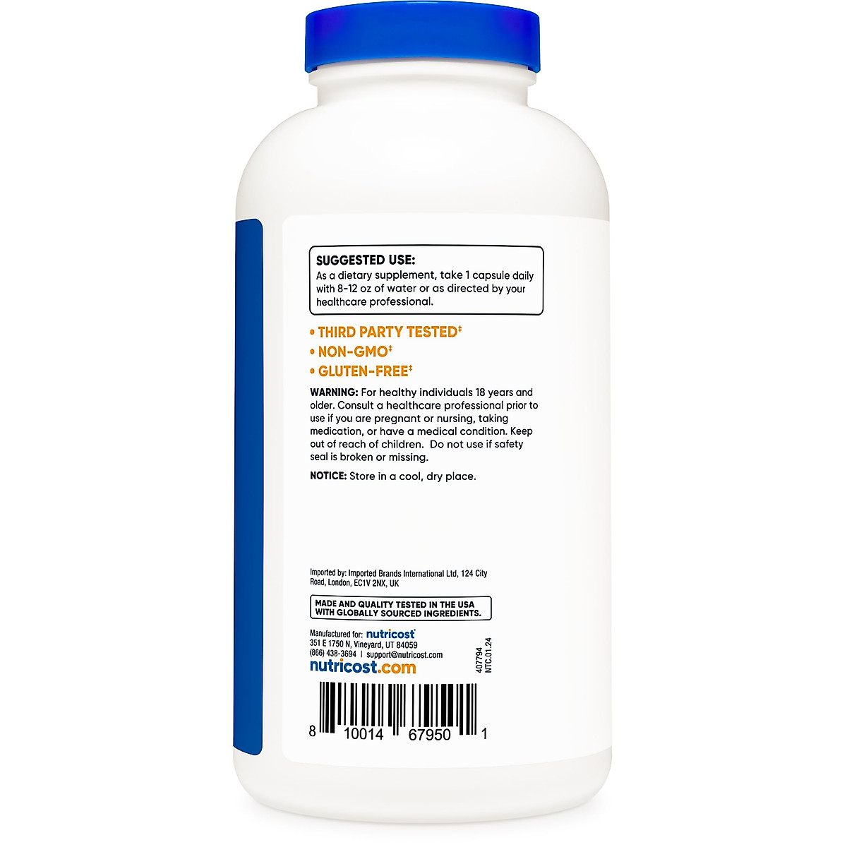 Nutricost Taurine 1000mg, 400 Capsules