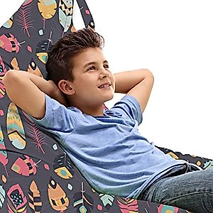 Lunarable Tribal Lounger Chair Bag, Feathers Theme Colorful Hippie Style Pattern, High Capacity Storage with Handle Container, Lounger Size, Multicolor