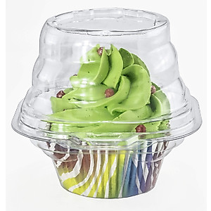 Katgely Individual Cupcake Container (Pack of 100) - Single Compartment Cupcake Carrier Holder Box - Stackable - Deep Dome - Clear Plastic - BPA-Free
