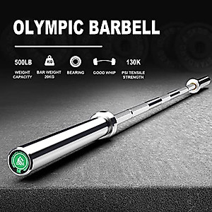 LIONSCOOL 7ft Olympic Barbell (Silver Chrome, 500LBS, Center Knurl)