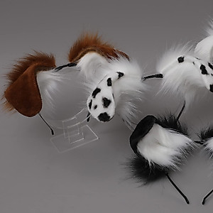 Focupaja Spotted Dog Anime Cosplay Puppy Fur Headband Doggy Ears Hairband Animal Ear Headress Hair Accessories for Halloween, Christmas, Costume Party