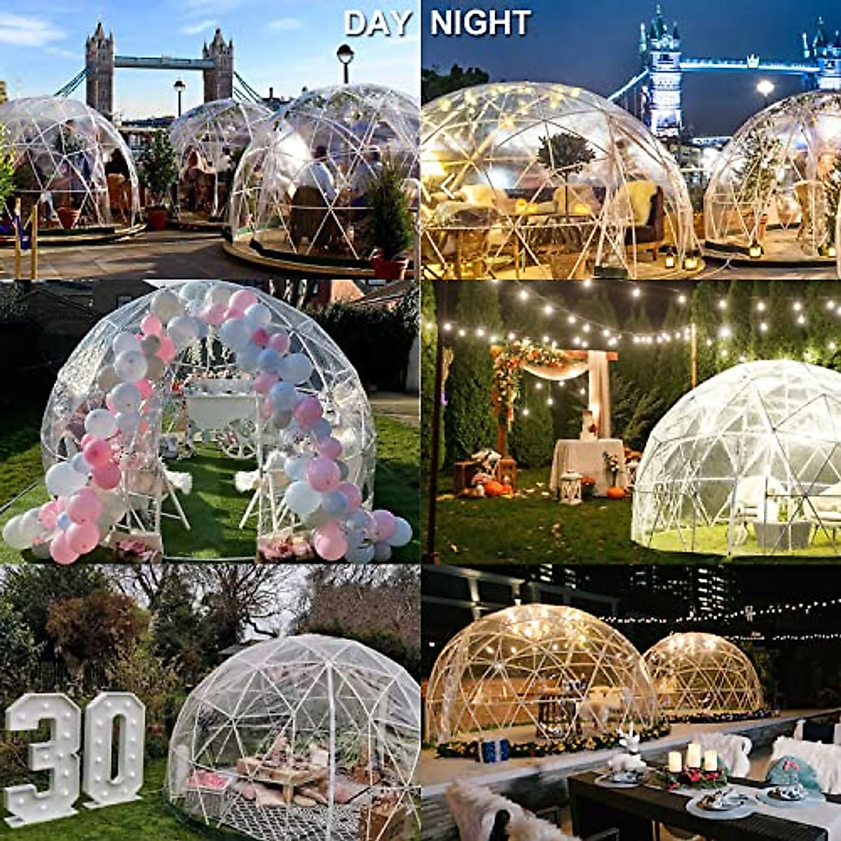 Garden Igloo Dome, 12FT Bubble Tent Garden Dome Tent with PVC Cover and Garden Dome Mesh, 5-7 Person All Year Use Geodesic Dome Tent for Sunbubble, Backyard, Outdoor Winter, Party