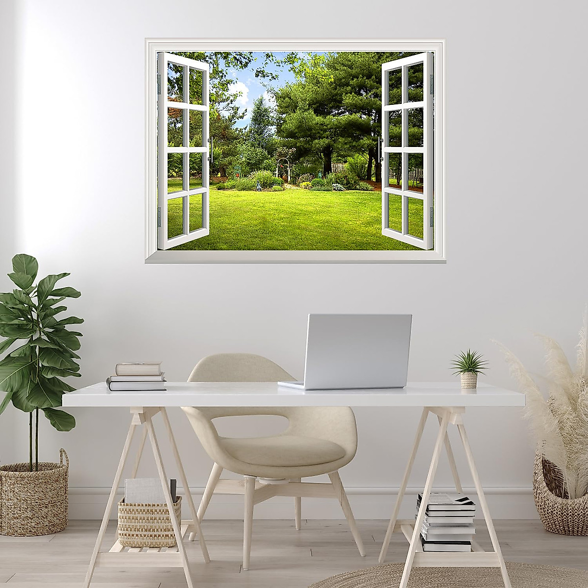 wall26 Removable Wall Sticker/Wall Mural -Beautiful Garden View Out of The Open Window Creative Wall Decor - 24 Inchx32 Inch