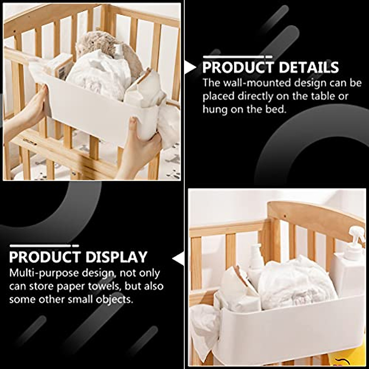 Toyvian Diaper Organizer Box Baby Crib Hanging Diaper Caddy Diaper Storage Bin Nursery Organizers for Changing Table Crib Baby Stroller