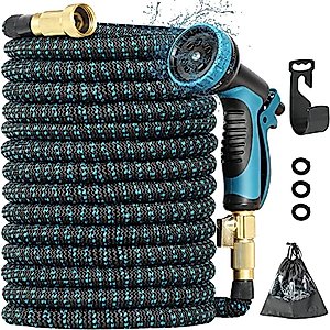 Expandable Garden Hose, Water Hose 50ft with Triple Layer Latex Core, Extra Strength Fabric Lightweight & No-Kink Flex Water Pipe with 10 Function Nozzle