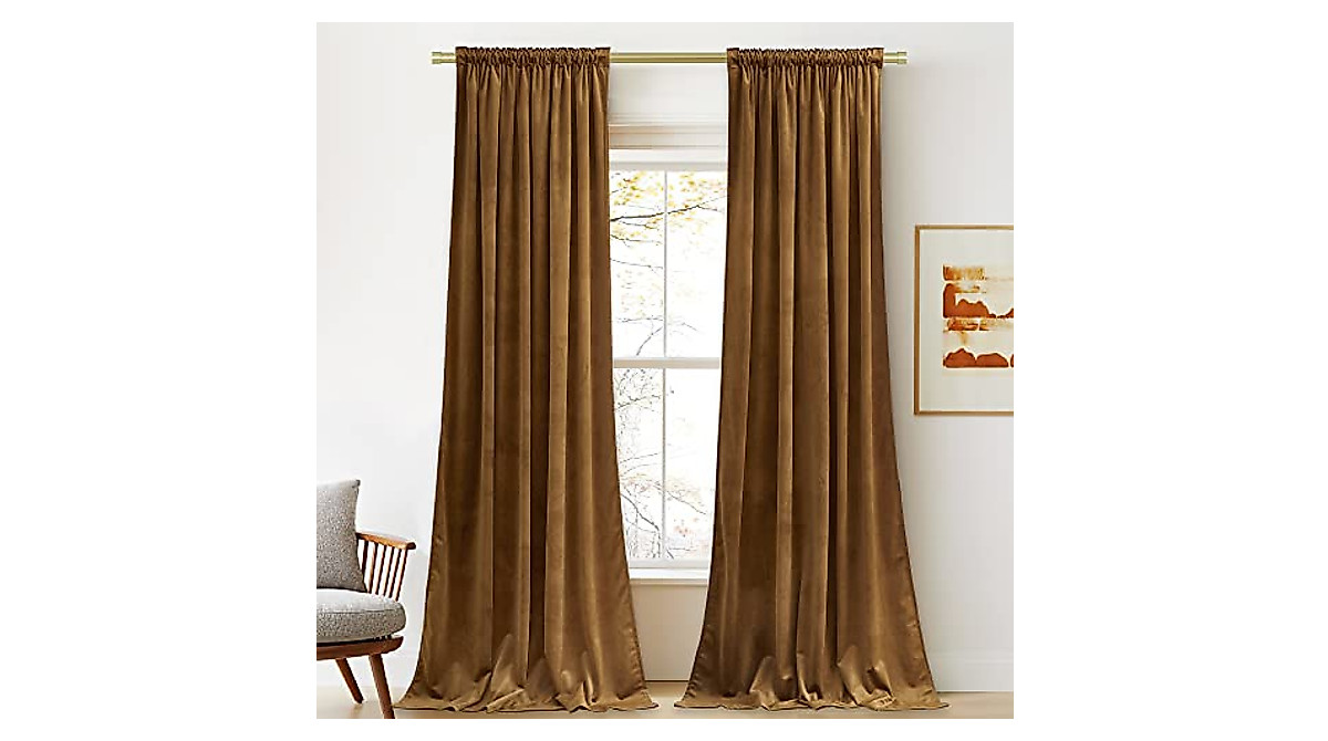 StangH Velvet Curtains - Gold Brown Thermal Insulated Drapes