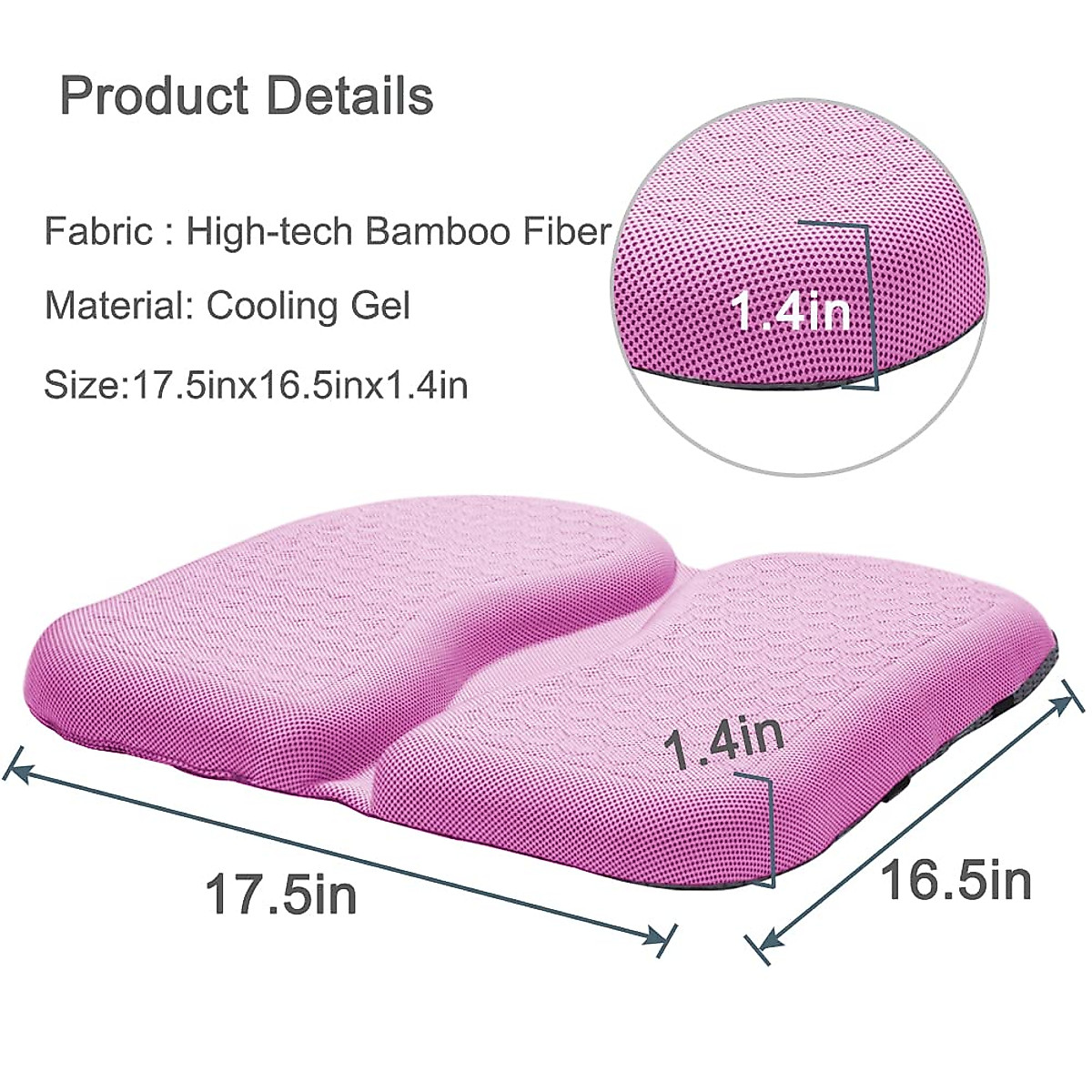 TaiBest Gel Seat Cushion for Long Sitting, Office Chair Cushion for Sciatica Pain Relief, Car Seat Cooling Pad, Gel Cushion for Wheelchair (Light Pink)