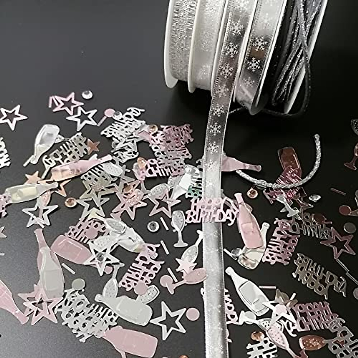 EMAAN Happy Birthday Confetti Rose Gold and Silver Metal Foil Birthday Colorful Sequins, Party Table Scatter Decoration Exquisite Birthday Party (Rose Gold Silver)