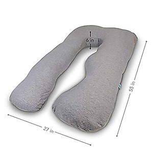 Pharmedoc Pregnancy Body Pillow Cover Replacement for U Shaped Body Pillow with Solid Body ONLY- Jersey Cover Only - Grey