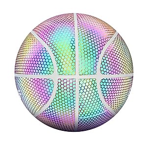Anvirtue Holographic Reflective Basketball Ball Wear-Resistant Luminous Night Light Ball Basketball Glowing Basketball Ball with Bag Pin