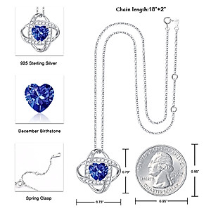 Love Knot Birthstone Necklace for Women, 925 Sterling Silver Love Knot Heart Birthstone Necklace Jewelry Natural or Created Gemstone Valentines Day Birthday Gifts for Her Mom Wife Girlfriend,