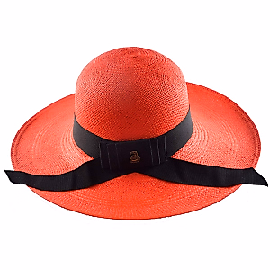 Original Panama Hat - Women's Classy Wide Brim - Toquilla Straw - Handmade in Ecuador (Medium | 56cm - 57cm, Bright Red)