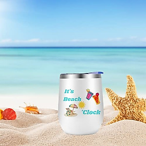 Lovely shape, White, It's Beach O 'Clock 3D UV Color Printing, Beach Accesories, Wine Tumbler Double Wall Stainless Steel Insulated 12oz, Durable Coffee Mug, Cocktail, Beer, Office (white)