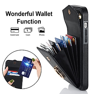 XYAJUANG Phone Case Compatible with iPhone 14 Pro（6.1''），Leather Accordion Folding Wallet &Card Holder with RFID Shielding Material Phone Case ，with Adjustable Ring Holder and Lanyard (Black)
