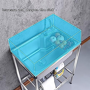 ORNBDDM Outdoor Sink, Commercial Stainless Steel Sink,Single Bowl Commercial Kitchen Sink w/Workbench, Utility Kitchen Sinks W/Faucet/Drain Kit 60 * 45cm/24 * 18in