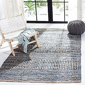 SAFAVIEH Cape Cod Collection Accent Rug - 4' x 6', Natural & Blue, Handmade Flat Weave Coastal Braided Jute, Ideal for High Traffic Areas in Entryway, Living Room, Bedroom (CAP353A)