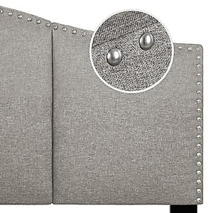 Finnhomy Linen Fabric Upholstered King Size Headboard with Nailheads Trim Platform, Adjustable Height Head Board, Light Grey