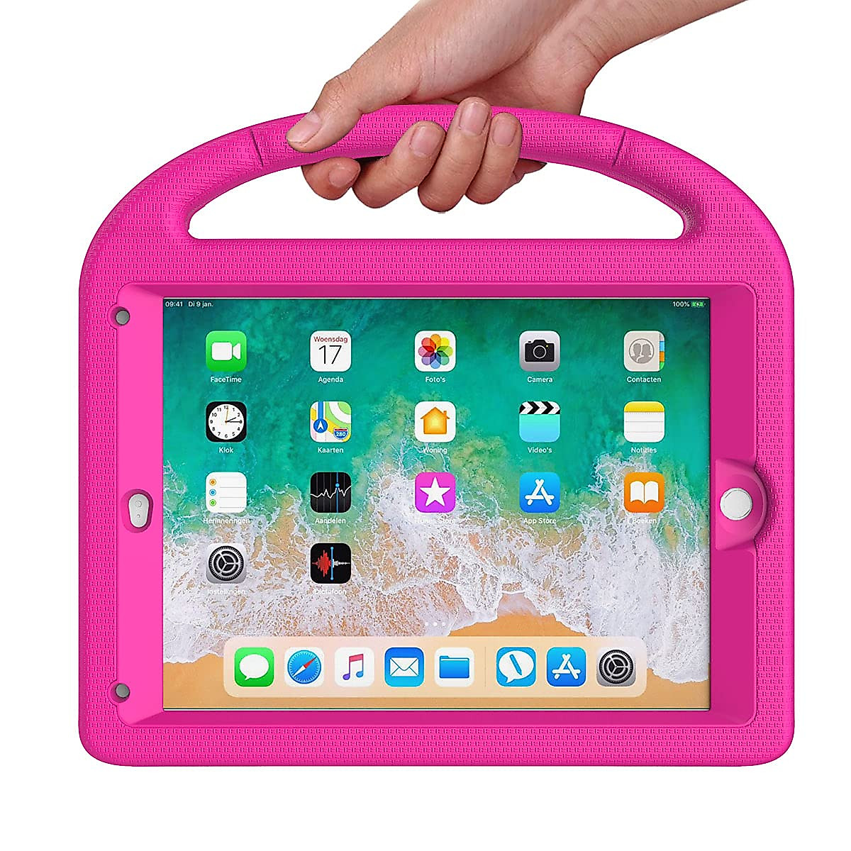 SUPLIK Kids Case for iPad 5th/6th Generation(9.7 inch, 2017/2018), iPad Air 2/1 & Pro 9.7 Case with Screen Protector, Durable Protective Cover with Handle Stand for Apple iPad 5/6 Gen, Pink