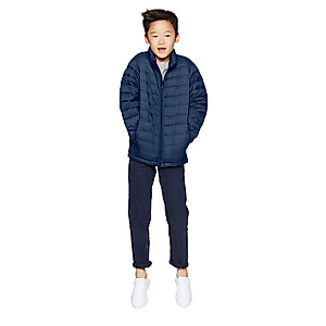 Amazon Essentials Boys' Lightweight Water-Resistant Packable Puffer Jacket, Navy, Large
