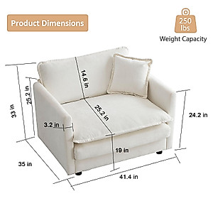 KIVENJAJA Chenille Single Sofa Chair, 41.4”W Oversized Accent Chairs, Modern Upholstered Deep Seat Comfy Armchair with Pillow for Living Room Bedroom Office Apartment, Beige