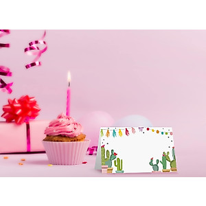 Table Place Card, Mexican Fiesta Themed Tent Style Cards, Pack of 25 Half-Fold Reception Place Card, Fiesta Cactus Food Labels, Fiesta Confetti Decor, Perfect for Baby Shower, Birthday Party C27