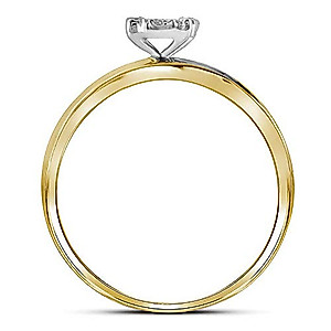 Sizes - L = 5.5, M = 11.5 - 10K Yellow Two Tone Gold Round Diamond Halo Circle Trio Three Ring Set - Matching His and Hers Engagement Ring & Wedding Bands - Prong Set Solitaire Center Setting Shape (1/5 cttw.) - Please use drop down menu to select your de