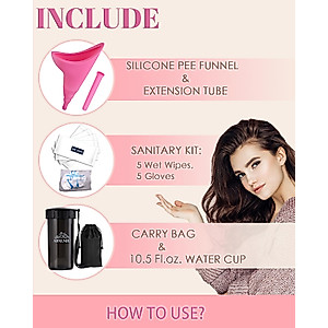 ABXLNIU Female Urination Device with Pee Cup, Travel Essentials Female Urinal for Women, Reusable Womens Pee Funnel Camping/Hiking Gear Gifts for Women, Pink