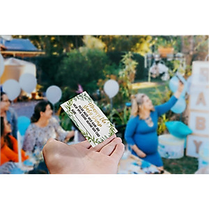 How Big is Mommys Belly Game, Measure Mommy's Belly Sign(Sign 8x10 Inch), Leafy Theme Baby Shower Games, Baby Showers Decorations, 1 Standing Sign + 50 Guessing Cards(bump08)