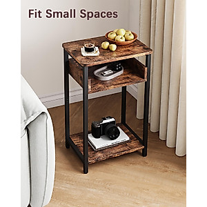 KJGKK Side Table, 25 inch High End Table, Small Bedside Table for Living Room, Bedroom and Office, Rustic Brown & Black