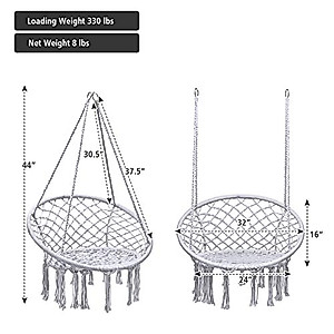 Giantex Hanging Hammock Chair, Macrame Hanging Chair 330 Pounds Capacity, Cotton Rope Handwoven Tassels Porch Swing Chair for Bedroom, Living Room, Yard, Garden, Balcony, Indoor/Outdoor(Grey)