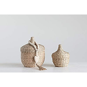Creative Co-Op Handwoven Seagrass Lids (Set of 2 Sizes) Baskets, Beige