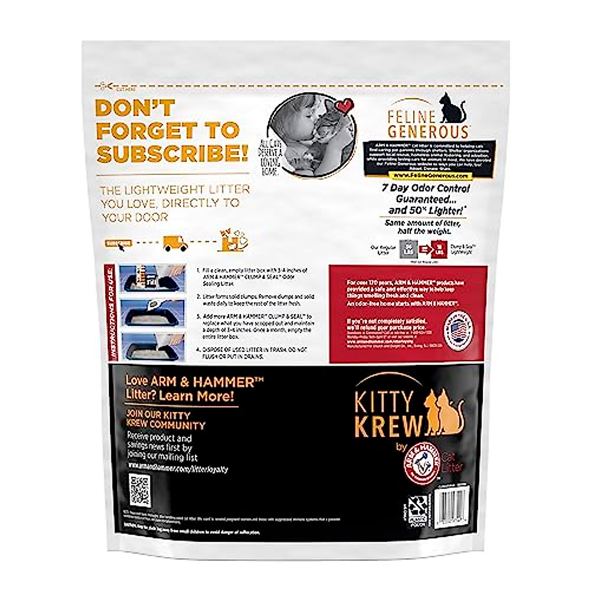 ARM & HAMMER Clump & Seal Odor Sealing Lightweight Multi-Cat Scented Clumping Cat Litter with 7 Days of Odor Control, 18 lbs. (Packing May Vary)
