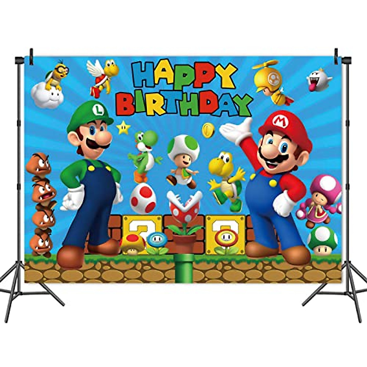 8x6ft Cartoon Coin Video Game Happy Birthday Theme Photography Backdrops Children Boys Birthday Party Decor Supplies Cake Table Decor Kids Shoot Photo Backgrounds Props