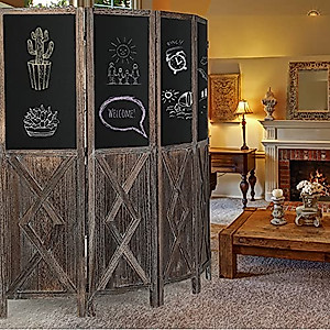 5.8Ft Tall Wood Room Divider with Chalkboard Panels, 4 Panel Rustic Folding Privacy Screens Room Divider, Partition Wall dividers for Rooms, Room Separator, Folding Screen, Rustic Barnwood, Brown