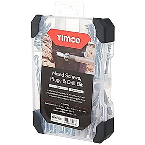 TIMCO TRAY300 Screws, Plug & Drill Bit Silver Tray-91pcs Mixed Tray