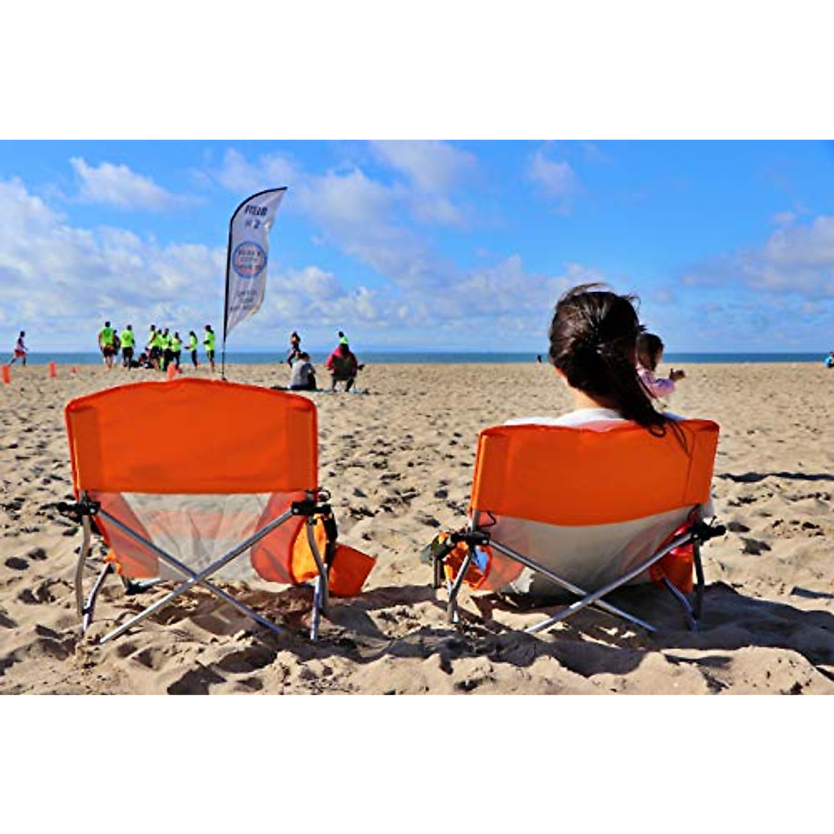 Nice C Beach Chair with Umbrella and Cooler + Low Beach Chair 2 Pack Orange