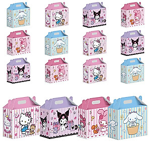 Educatgame Kawaii Party Favor Boxes with Handles - Set of 16, Anime Birthday Party Decorations Supplies, Cute Treat Boxes/Candy Boxes/Goodie Boxes/Gift Boxes, Perfect for Kids Birthday Party
