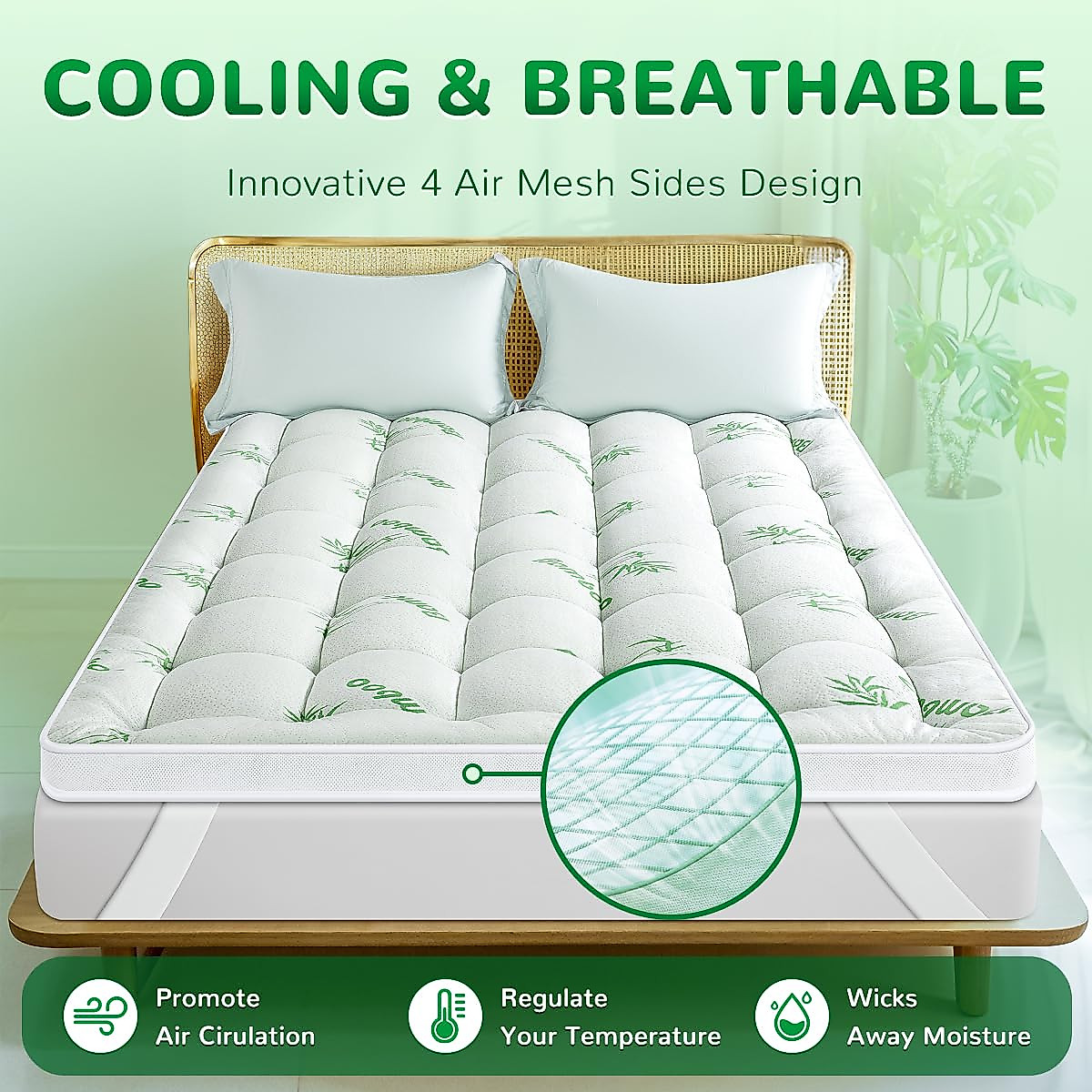 Mattress Topper Twin XL Size,1000 GSM Breathable Extra Thick Pillow Top Cooling Bamboo_ Mattress Pad Cover for Back Pain, 4 Anchor Elastic Bands(39"x80")